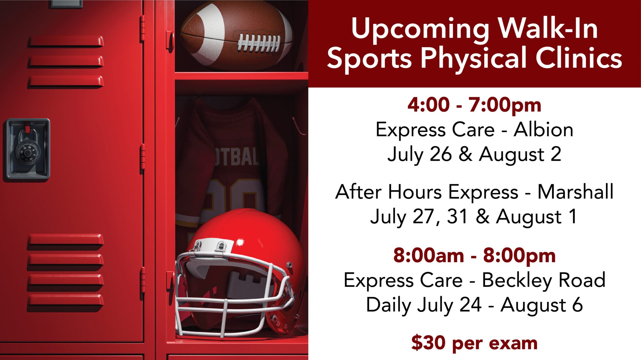 Walk-In Sports Physical Clinic (Albion) - Oaklawn Hospital
